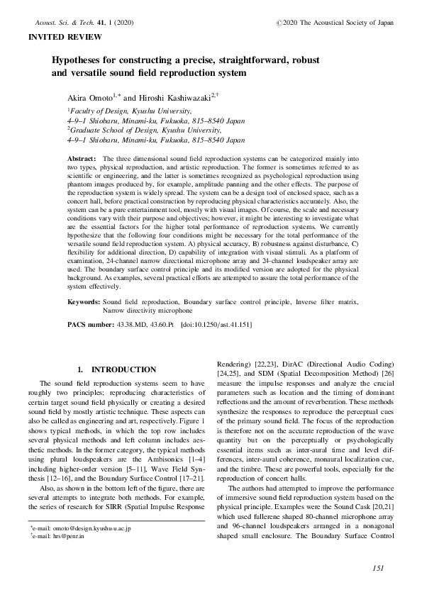 Pdf Hypotheses For Constructing A Precise Straightforward Robust And Versatile Sound Field