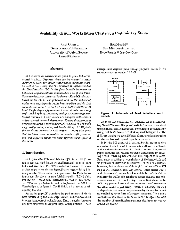 (PDF) Scalability of SCI workstation clusters, a preliminary study