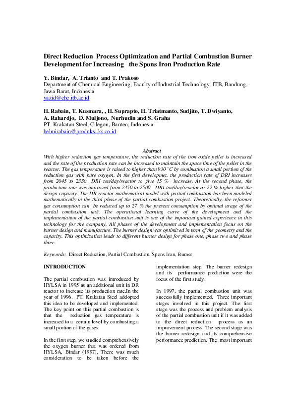 (PDF) Direct Reduction Process Optimization and Partial Combustion ...