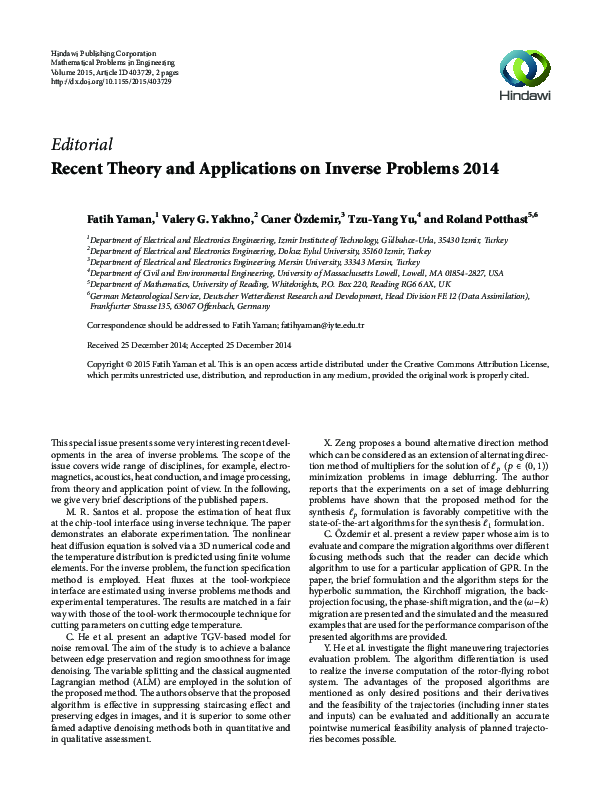 (PDF) Recent Theory and Applications on Inverse Problems