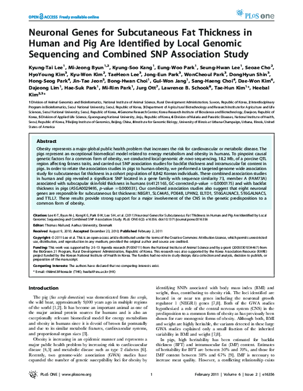 (PDF) Neuronal Genes for Subcutaneous Fat Thickness in Human and Pig ...