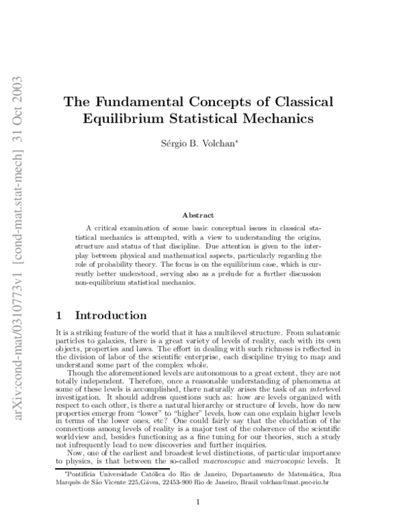 (PDF) The Fundamental Concepts of Classical Equilibrium Statistical ...
