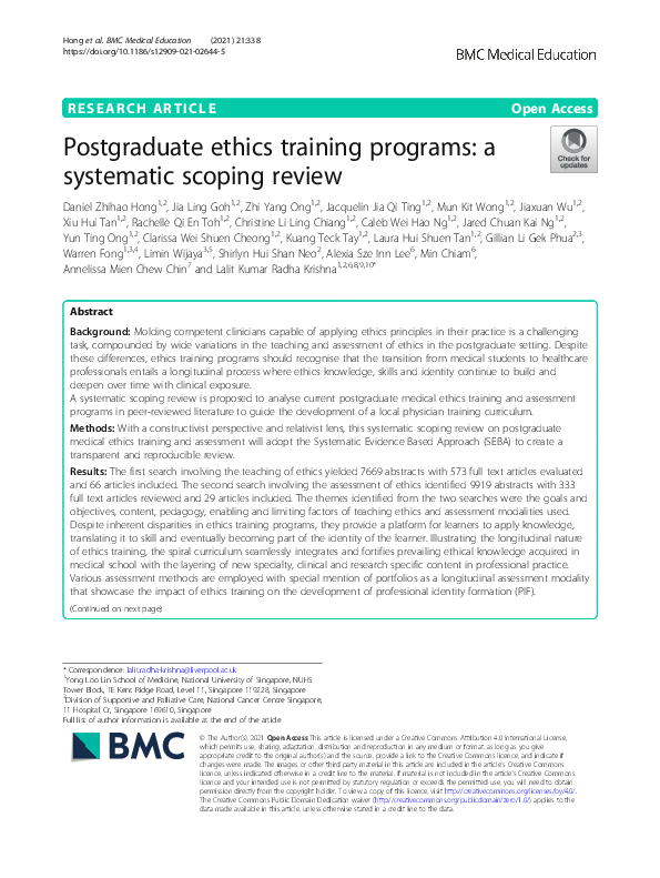 (PDF) Postgraduate ethics training programs: a systematic scoping review