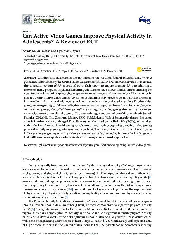 (PDF) Can Active Video Games Improve Physical Activity in Adolescents ... (PDF) Can Active Video Games Improve Physical Activity in Adolescents ...