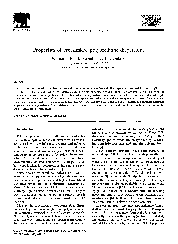 (PDF) Properties of crosslinked polyurethane dispersions