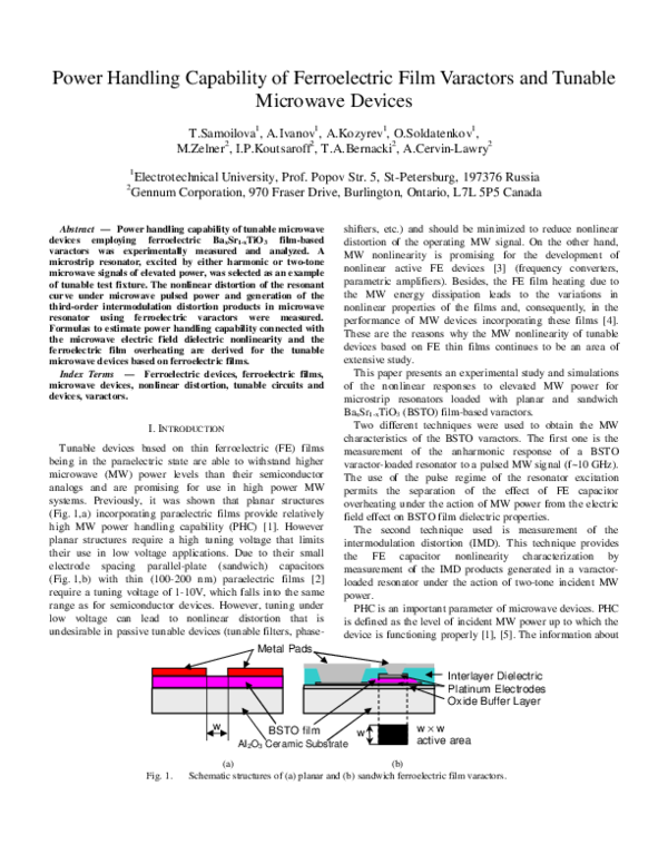 (PDF) Power Handling Capability of Ferroelectric Film Varactors and ...