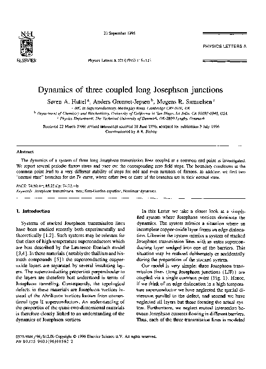 (PDF) Dynamics of three coupled long Josephson junctions