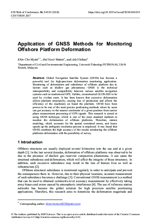 (PDF) Application of GNSS Methods for Monitoring Offshore Platform Deformation