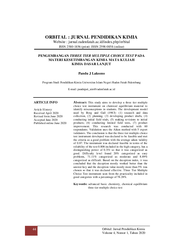 (PDF) Pengembangan Three Tier Multiple Choice Test Pada Materi ...