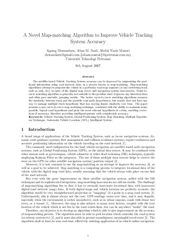 Pdf A Novel Map Matching Algorithm To Improve Vehicle Tracking System