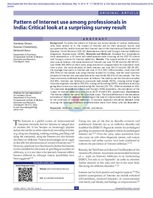 (PDF) Pattern of Internet use among professionals in India: Critical ...