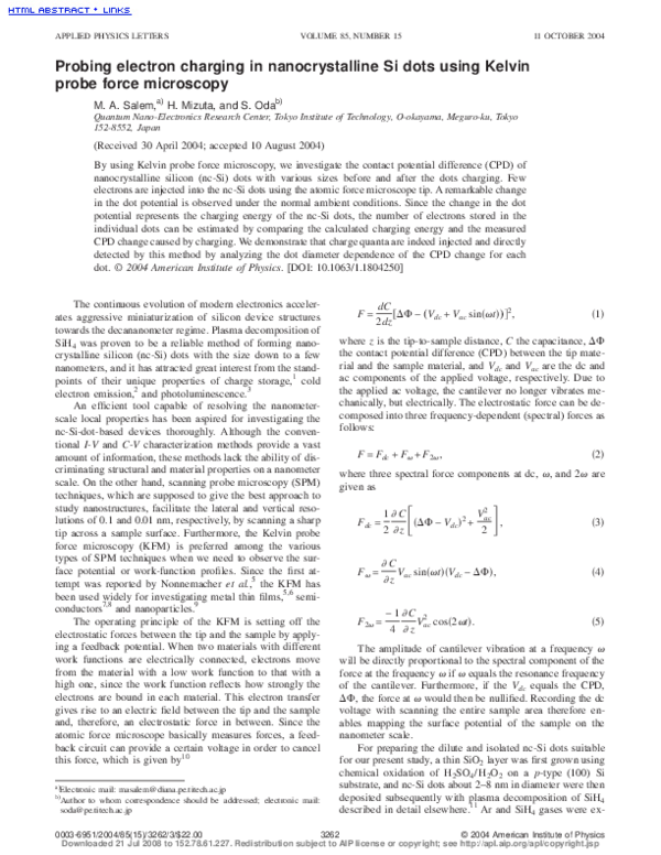 (PDF) Electron Charging in Nanocrystalline Si Dots