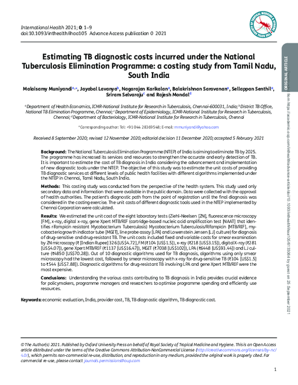 (PDF) Estimating TB diagnostic costs incurred under the National ...