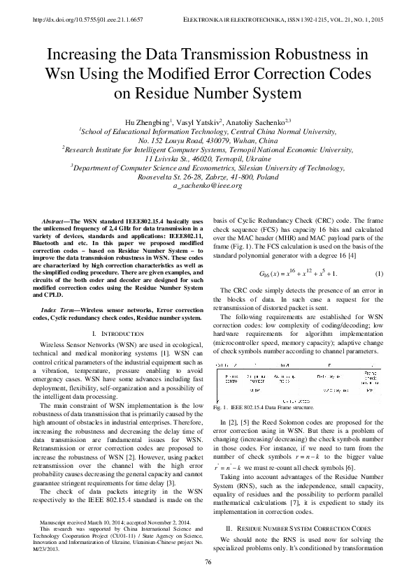 (PDF) Increasing the Data Transmission Robustness in Wsn Using the Modified Error Correction ...