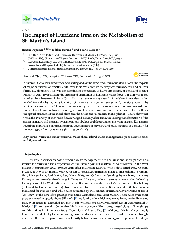 (PDF) The Impact of Hurricane Irma on the Metabolism of St. Martin’s Island