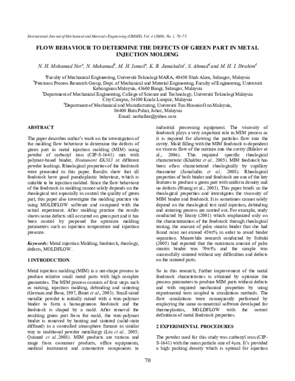 (PDF) Defect Analysis in Metal Injection Molding