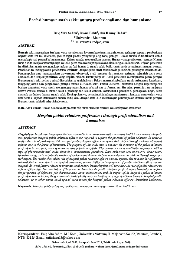 (PDF) Profesi humas rumah sakit: antara profesionalisme dan humanisme