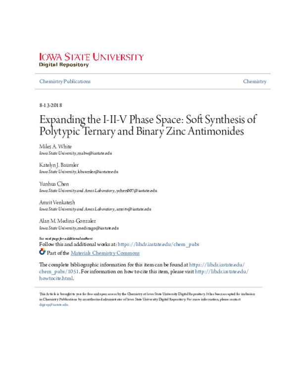 (PDF) Expanding the I–II–V Phase Space: Soft Synthesis of Polytypic ...