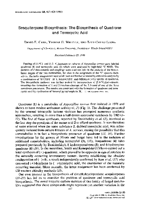 (PDF) Sesquiterpene biosynthesis: The biosynthesis of quadrone and ...