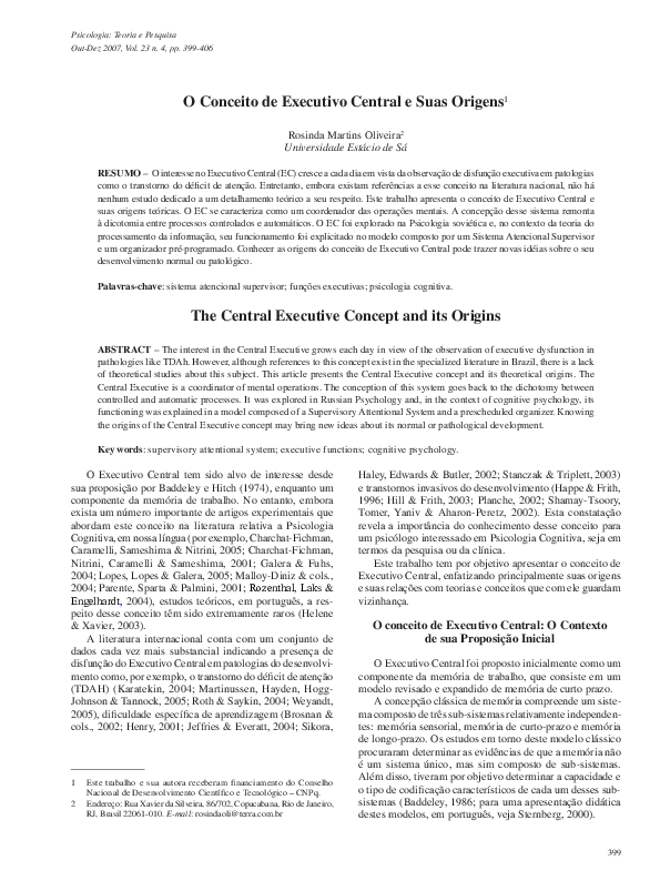 (PDF) The central executive concept and its origins