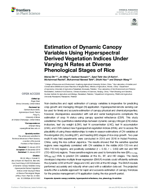 Pdf Estimation Of Dynamic Canopy Variables Using Hyperspectral