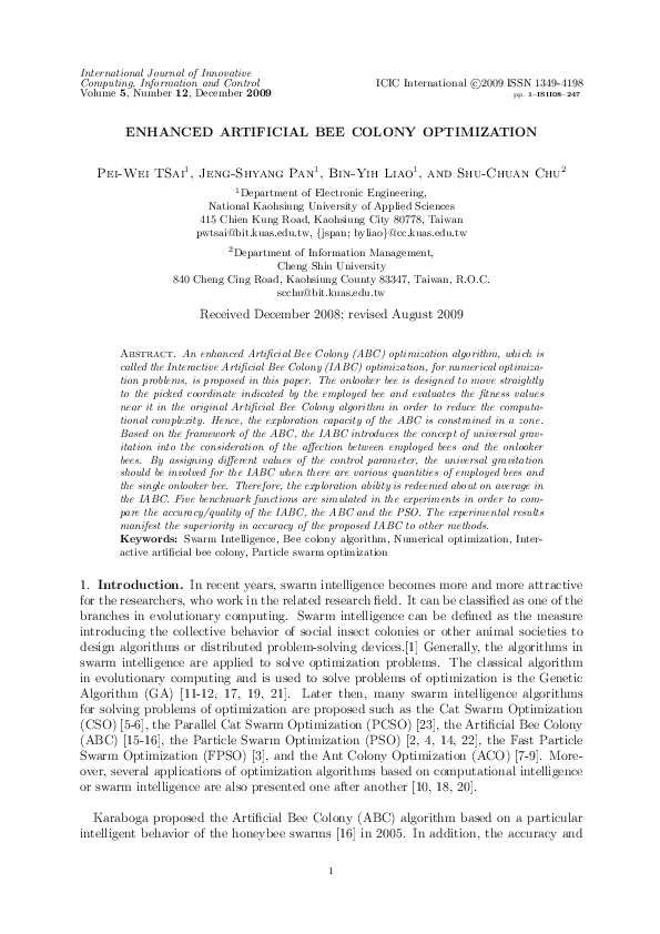 Pdf Enhanced Artificial Bee Colony Optimization