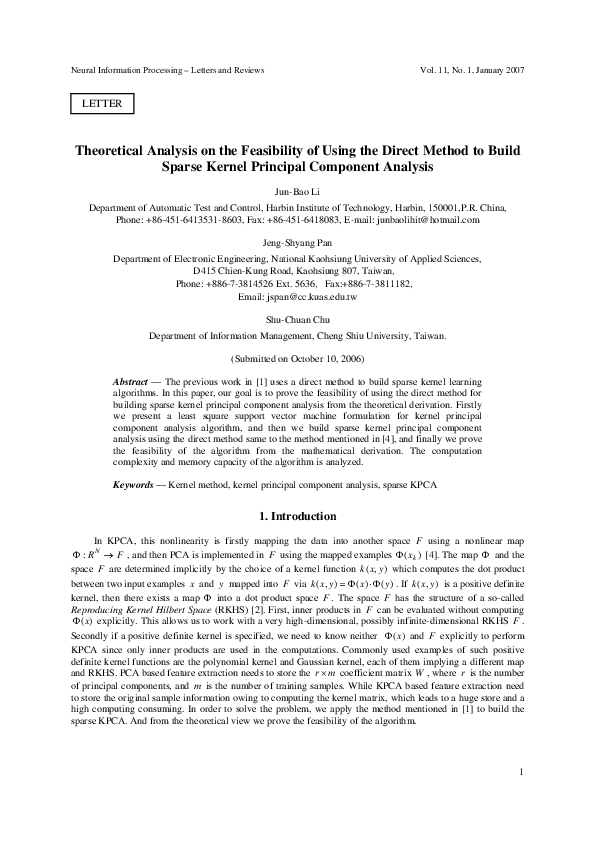 (PDF) Theoretical Analysis on the Feasibility of Using the Direct Method to Build Sparse Kernel ...