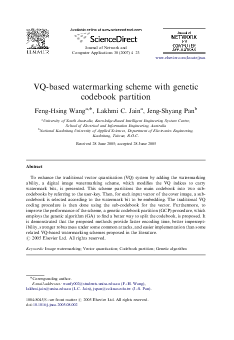 (PDF) VQ-based watermarking scheme with genetic codebook partition