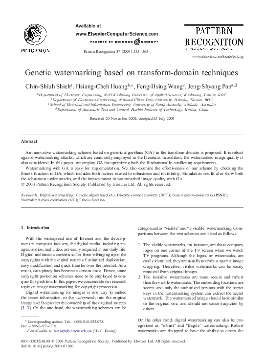 (PDF) Genetic watermarking based on transform-domain techniques
