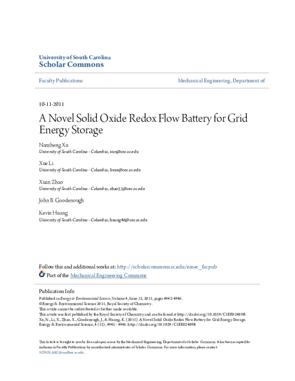 (PDF) A novel solid oxide redox flow battery for grid energy storage ...