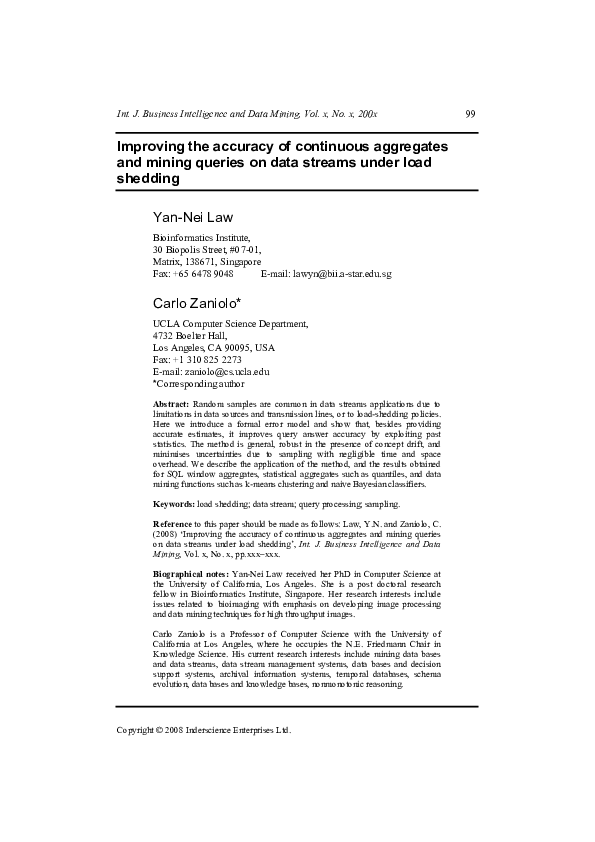 Pdf Improving The Accuracy Of Continuous Aggregates And Mining Queries On Data Streams Under 