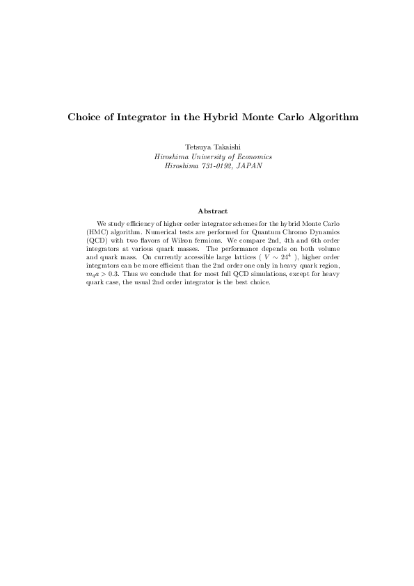 (PDF) Choice of integrator in the hybrid Monte Carlo algorithm