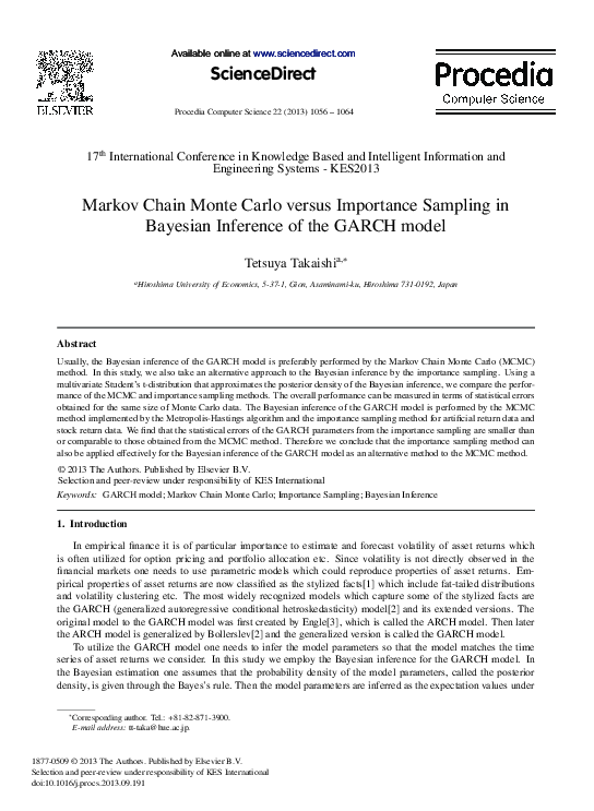 (PDF) Markov Chain Monte Carlo versus Importance Sampling in Bayesian Inference of the GARCH Model