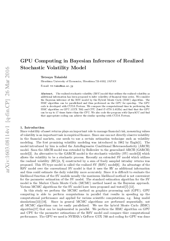 Pdf Gpu Computing In Bayesian Inference Of Realized Stochastic