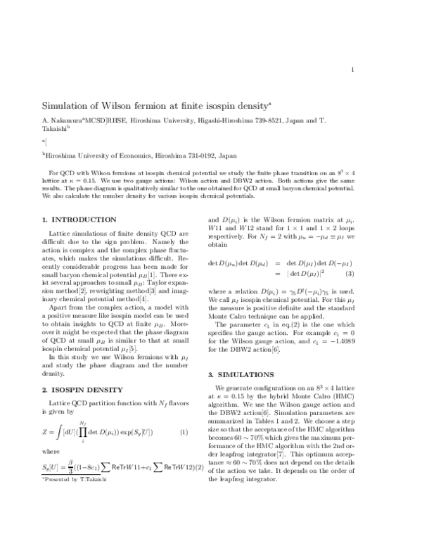 (PDF) Simulation of Wilson fermion at finite isospin density