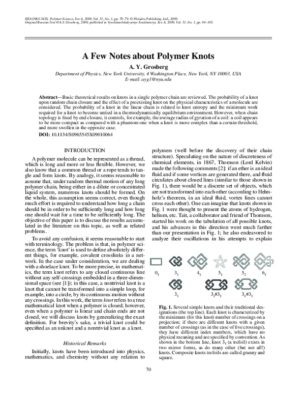 (PDF) A few notes about polymer knots