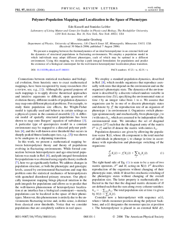 (PDF) Polymer-Population Mapping and Localization in the Space of ...
