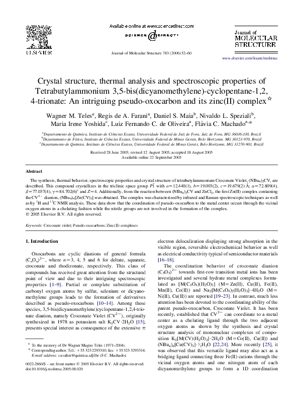 (PDF) Crystal Structure, Thermal Analysis and Spectroscopic Study of Sodium 3,4-Diaminobenzoate