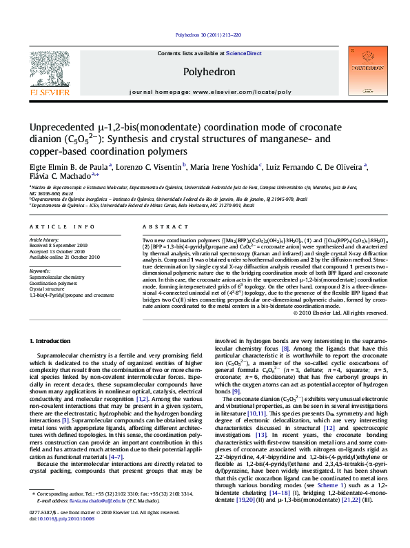(PDF) Unprecedented μ-1,2-bis(monodentate) coordination mode of ...