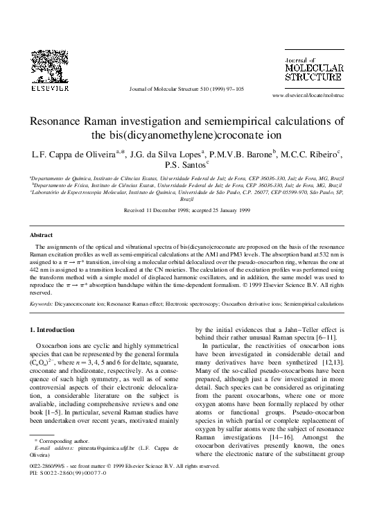 (PDF) Resonance Raman investigation and semiempirical calculations of ...