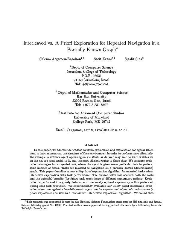 (PDF) Interleaved Versus a Priori Exploration for Repeated Navigation in a Partially-Known Graph
