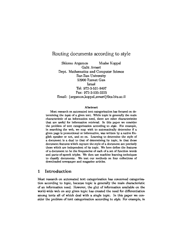 (PDF) Routing documents according to style