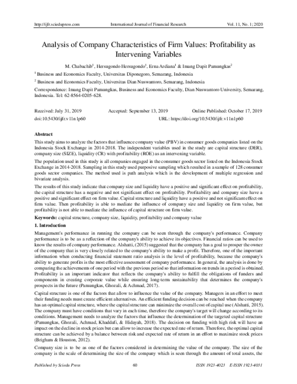 (PDF) Analysis of Company Characteristics of Firm Values: Profitability as Intervening Variables