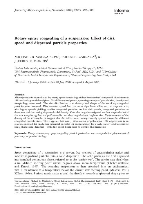 (PDF) Rotary spray congealing of a suspension: Effect of disk speed and ...