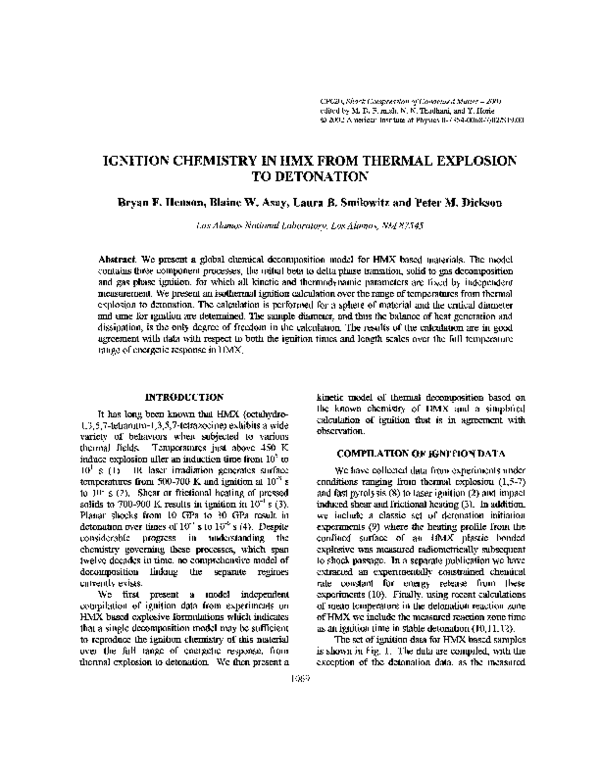 (PDF) Ignition Chemistry in HMX from Thermal Explosion to Detonation