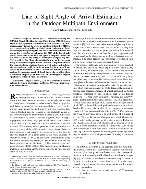 (PDF) Line-of-sight angle of arrival estimation in the outdoor multipath environment