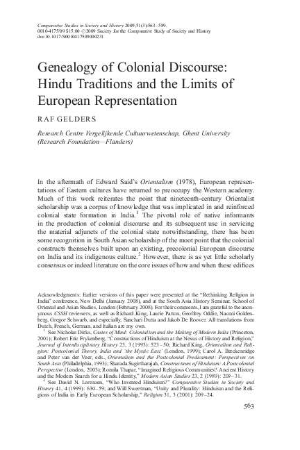 (PDF) Genealogy of Colonial Discourse: Hindu Traditions and the Limits ...
