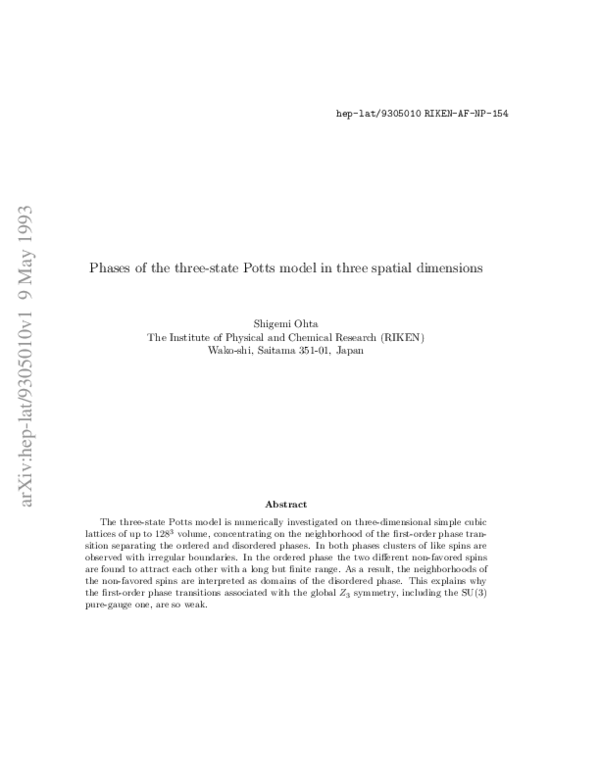(PDF) Phases of the three-state Potts model in three spatial dimensions