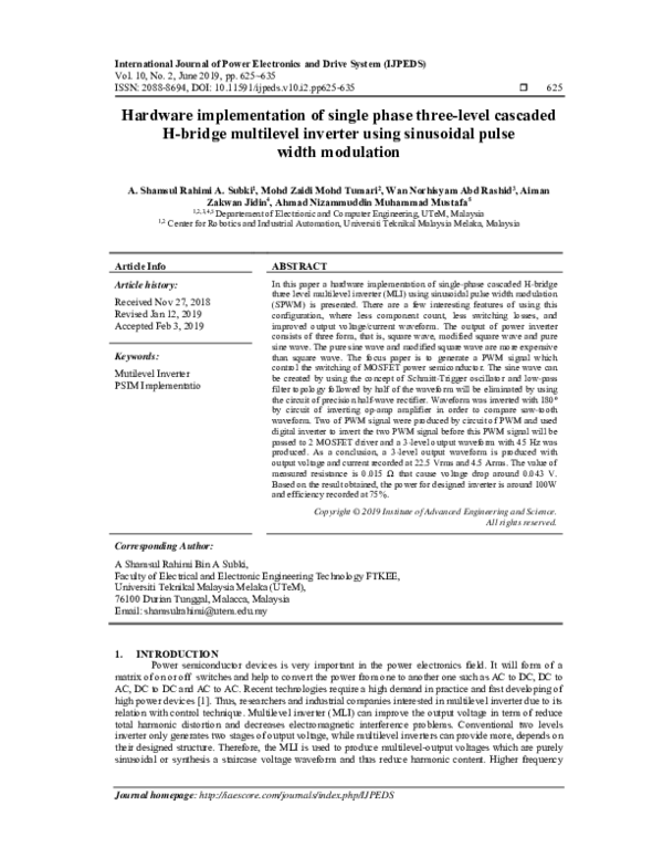 (PDF) Hardware implementation of single phase three-level cascaded H-bridge multilevel inverter ...