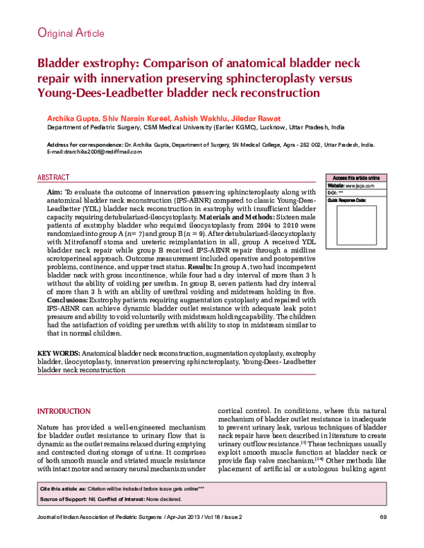 (PDF) Bladder exstrophy: Comparison of anatomical bladder neck repair ...